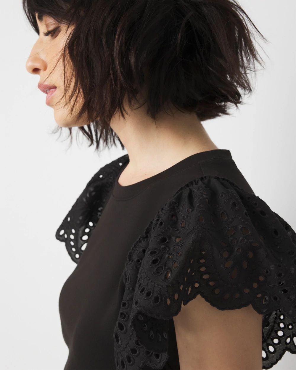 Eyelet Sleeve Crewneck Tee | White House Black Market